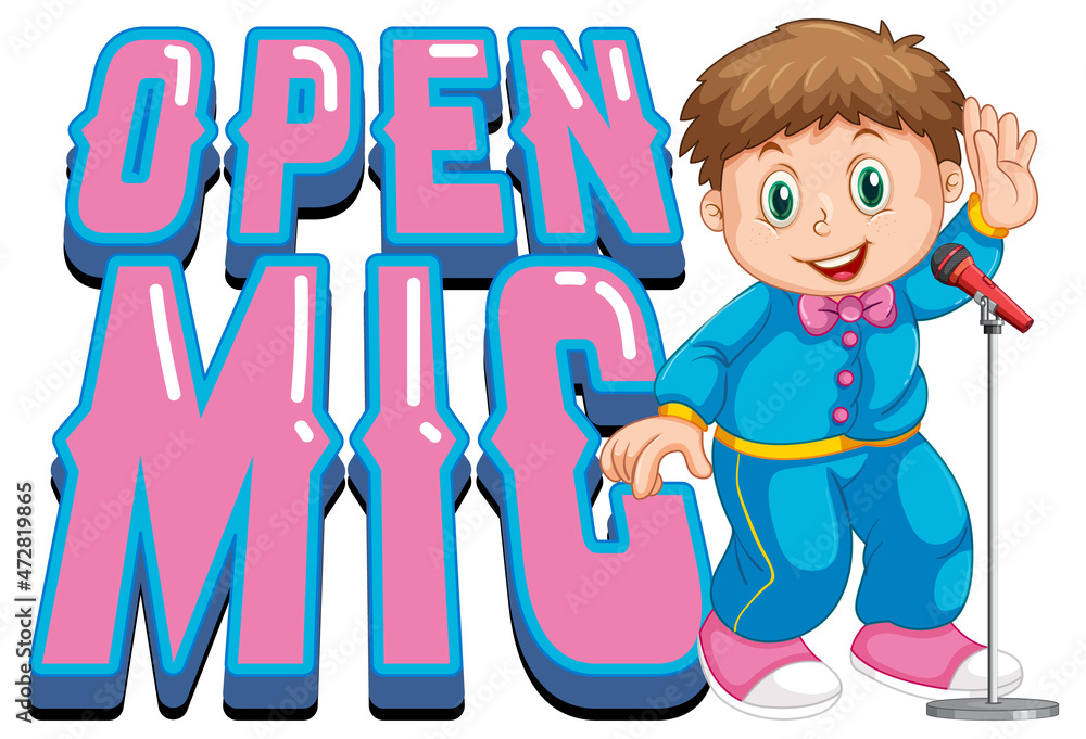 Open mic logo design with singer boy cartoon character Stock Vector ...