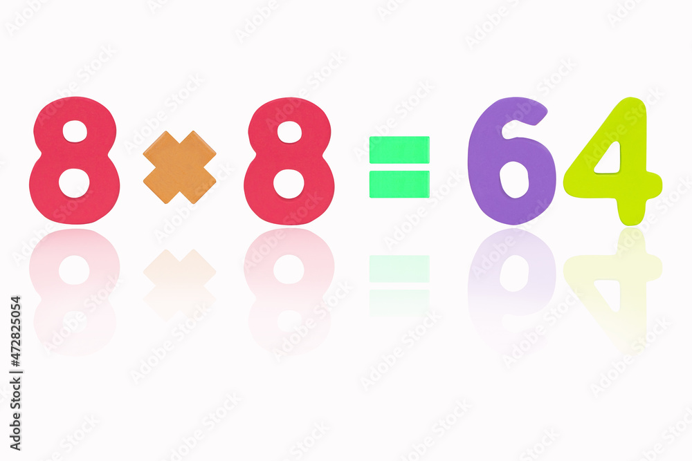 Eight multiply eight equals sixty four (8x8=64) Illustration. Image of ...