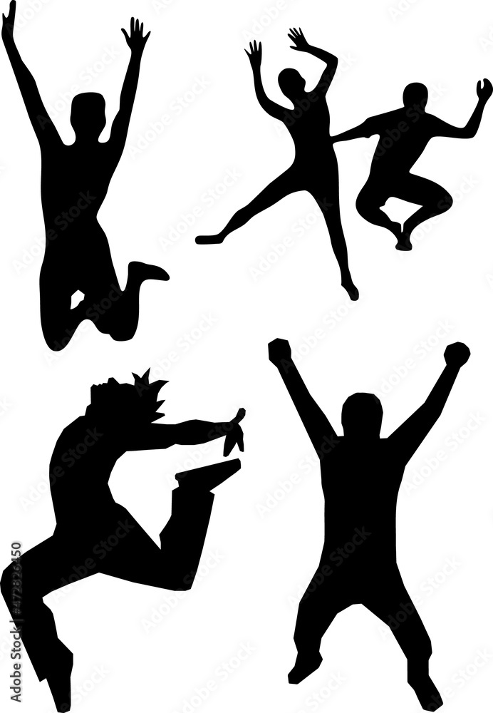 Jumping Man Vector. Vector silhouettes of men, dencing, jumping people ...