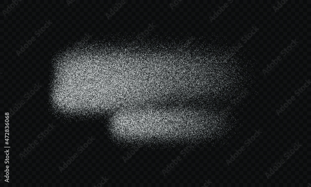 Sugar powder, salt vector texture. Flour isolated on black transparent ...