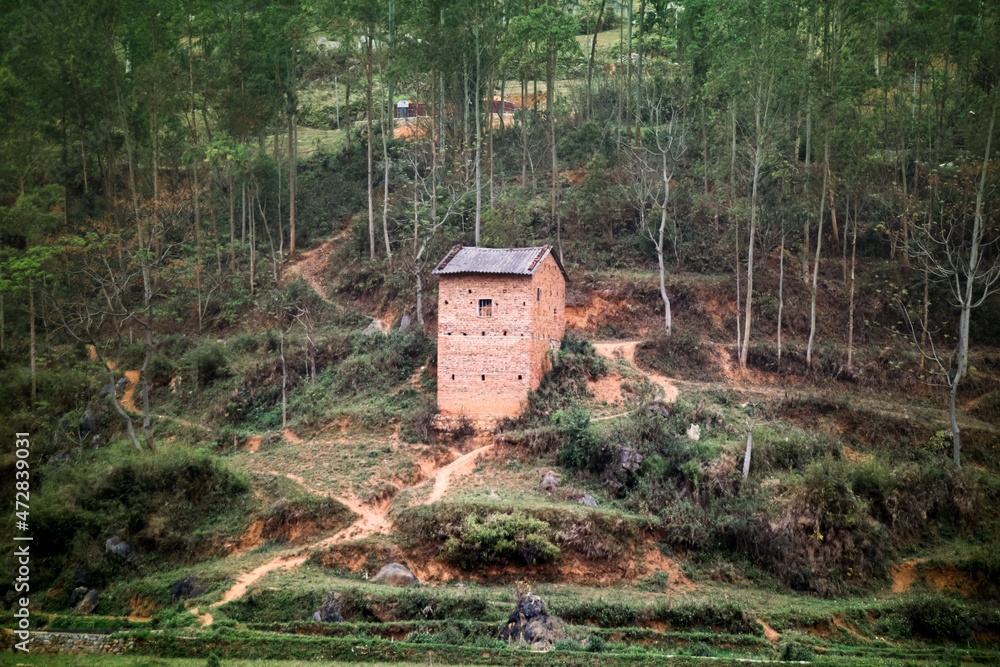 Hmong tribe's traditional rammed earth house in Lung Cu, Vietnam Stock ...
