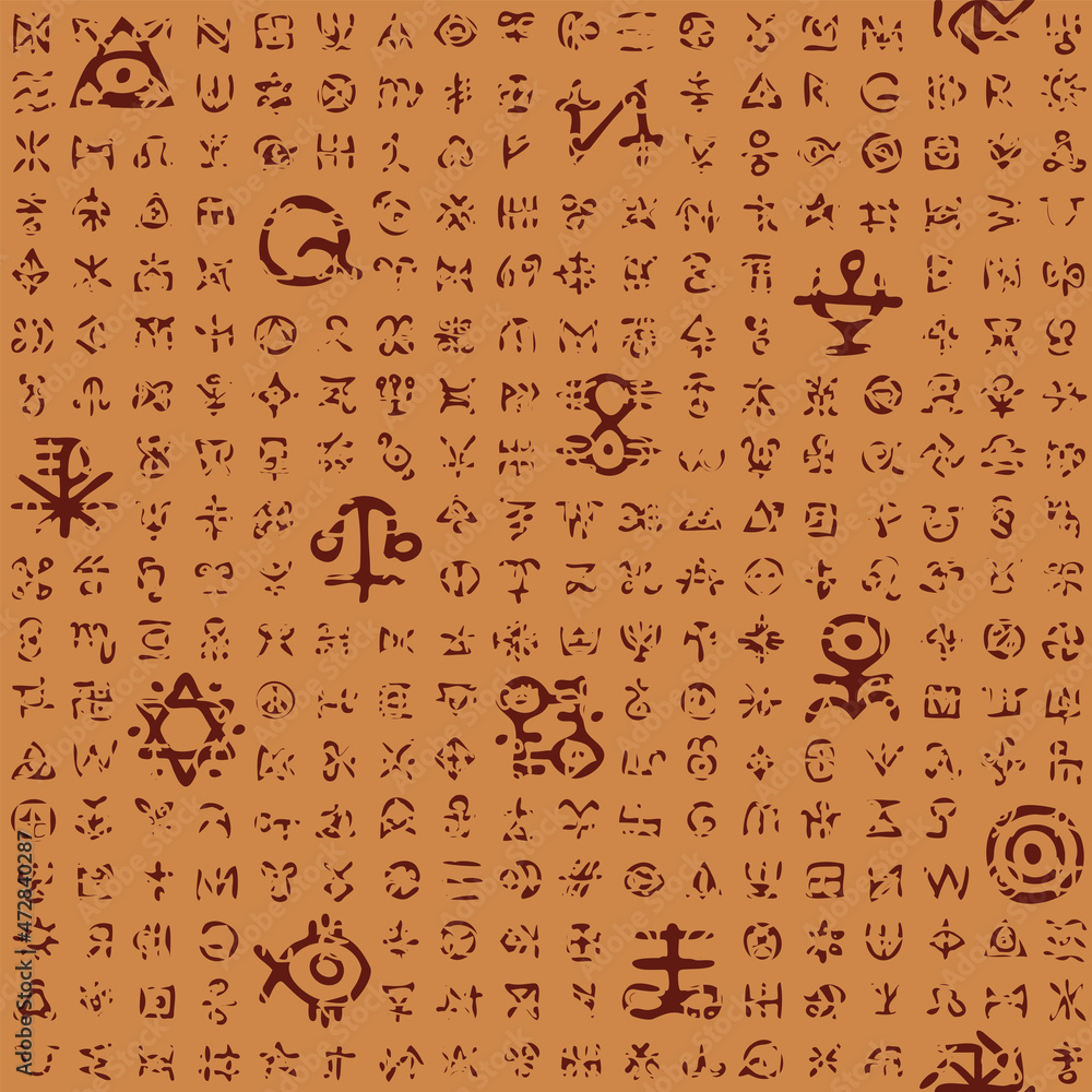 Vector seamless pattern with magical runes and esoteric signs in grunge ...