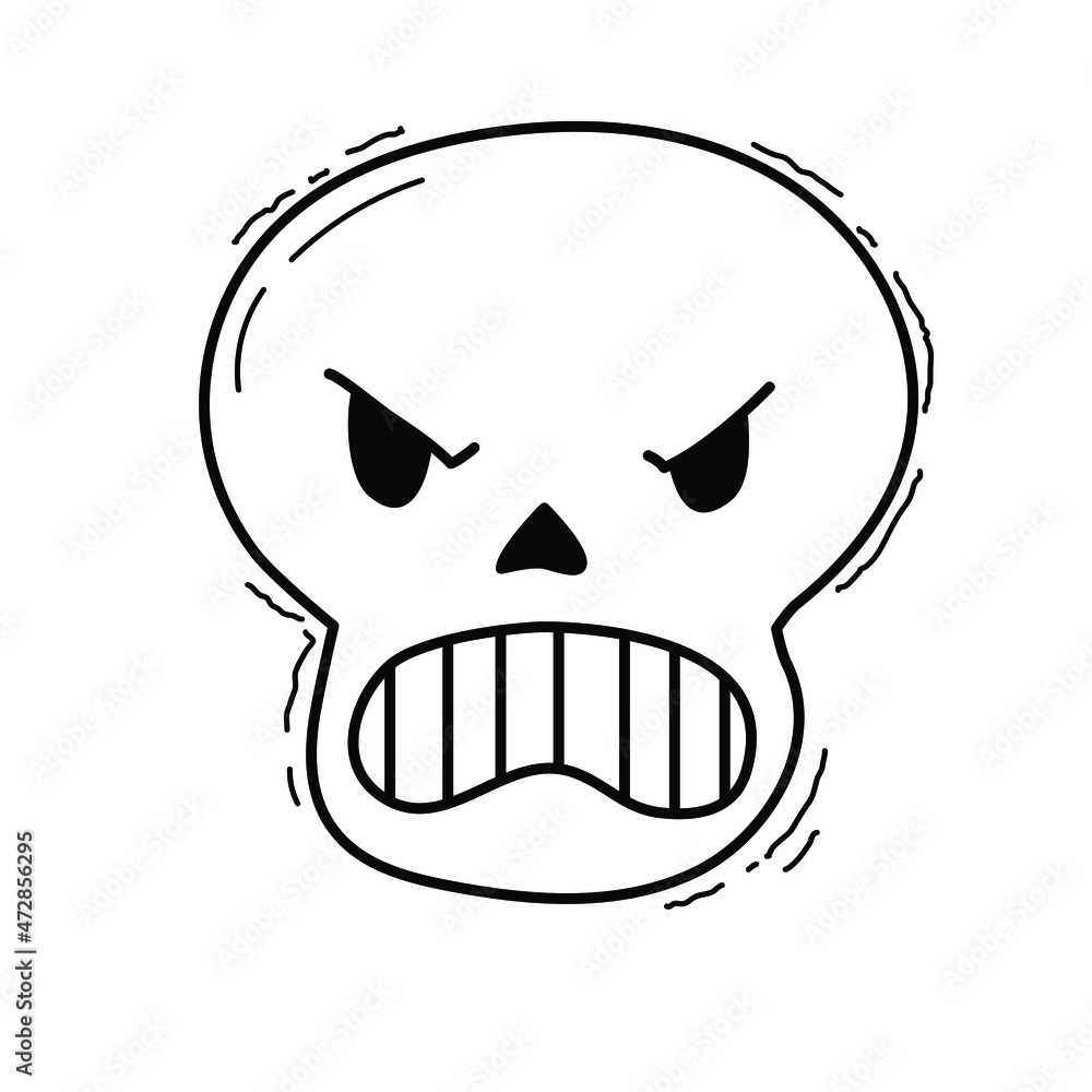 Angry scull skeleton emoji. Rude expletive doodle swear hand drawn face ...