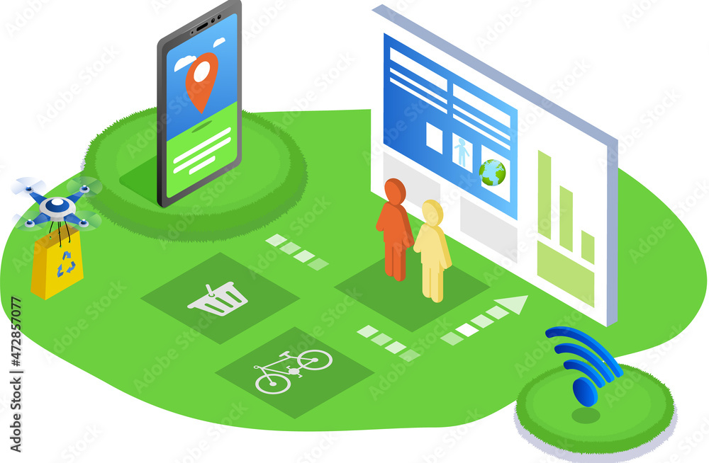 Modern green technology ecosystem. Vector illustration application for ...