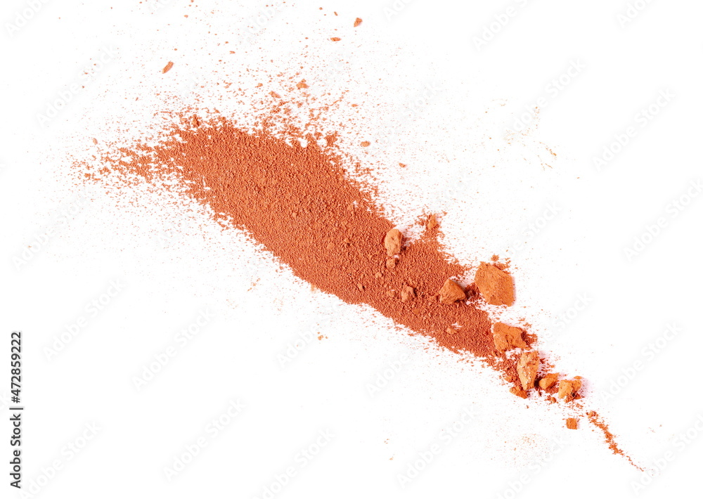 Red brick dust scattered, explosion isolated on white background ...
