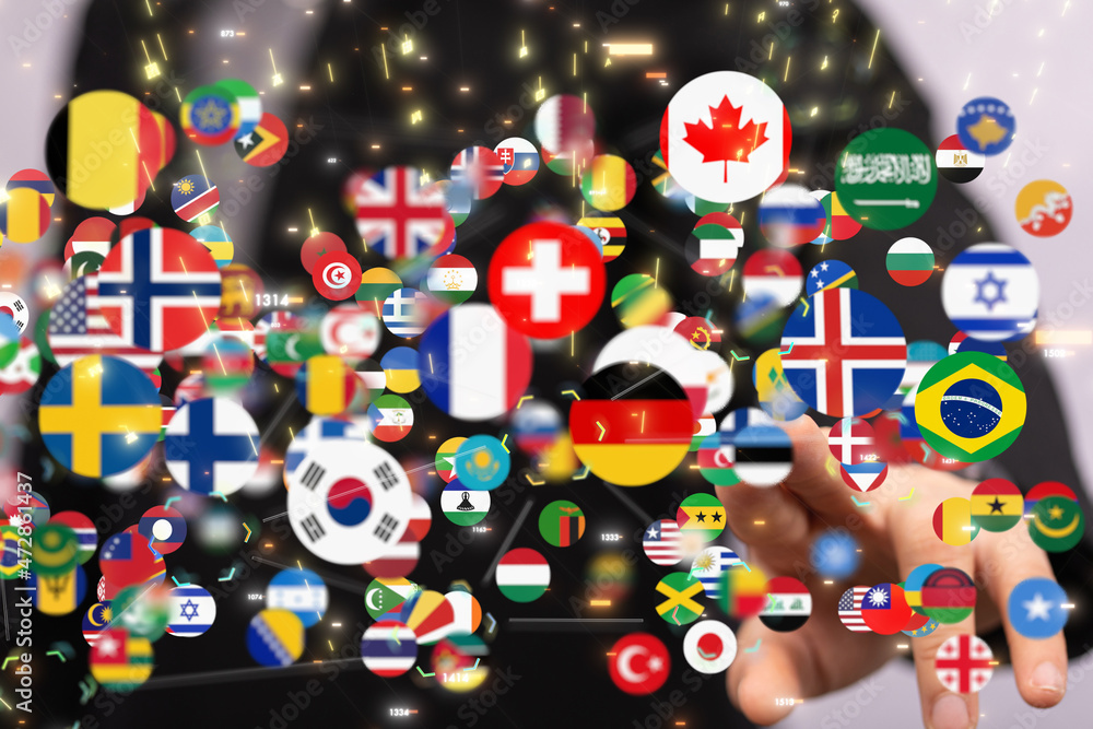 World map with all states and their flags,3d render. Stock Photo ...