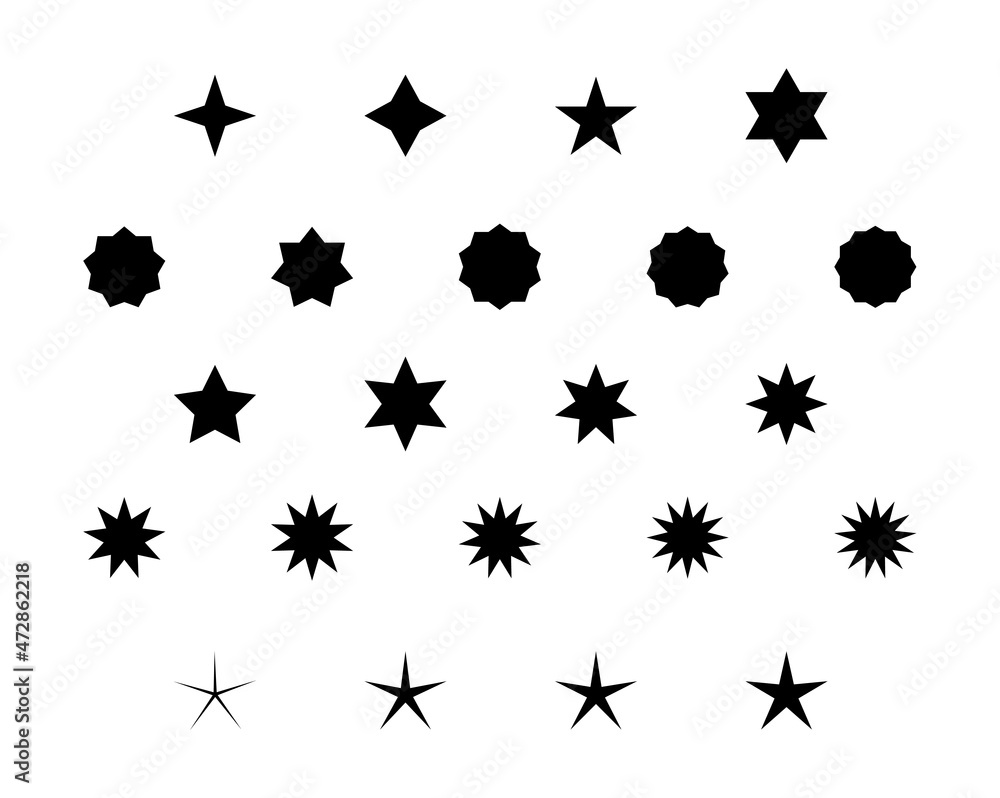 Black star shapes on a white background. Star icons. Star symbols ...