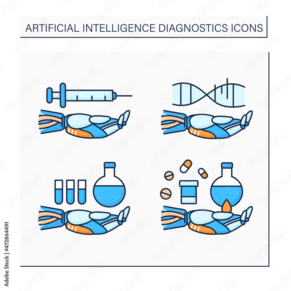 AI diagnostic color icons set. Modern technologies in medical sphere ...