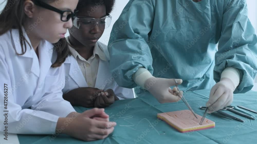 Education concept of 4k Resolution. Medical school students practicing ...