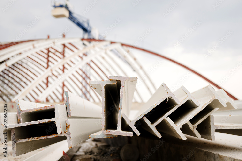 Steel structure construction, Photo of I-beam used in steel frame ...