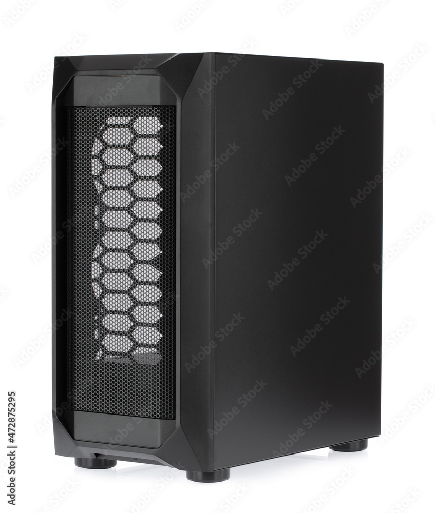 Modern PC case isolated on white background. Stock Photo | Adobe Stock