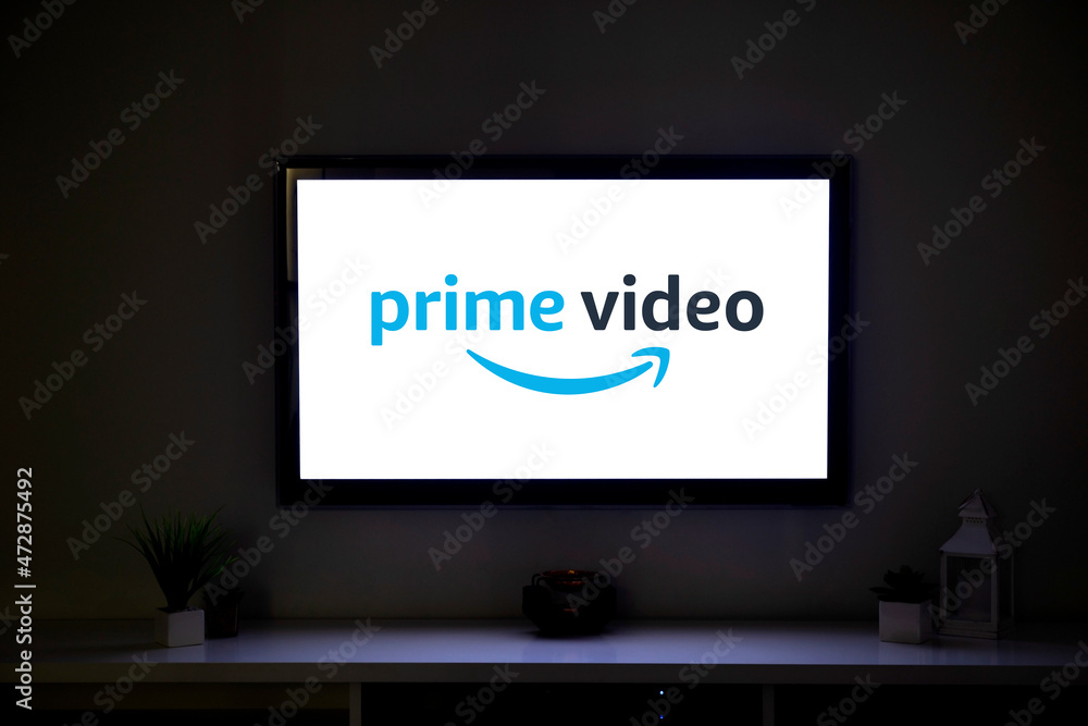 Prime Video logo on the screen of LCD Smart TV in the middle of a ...