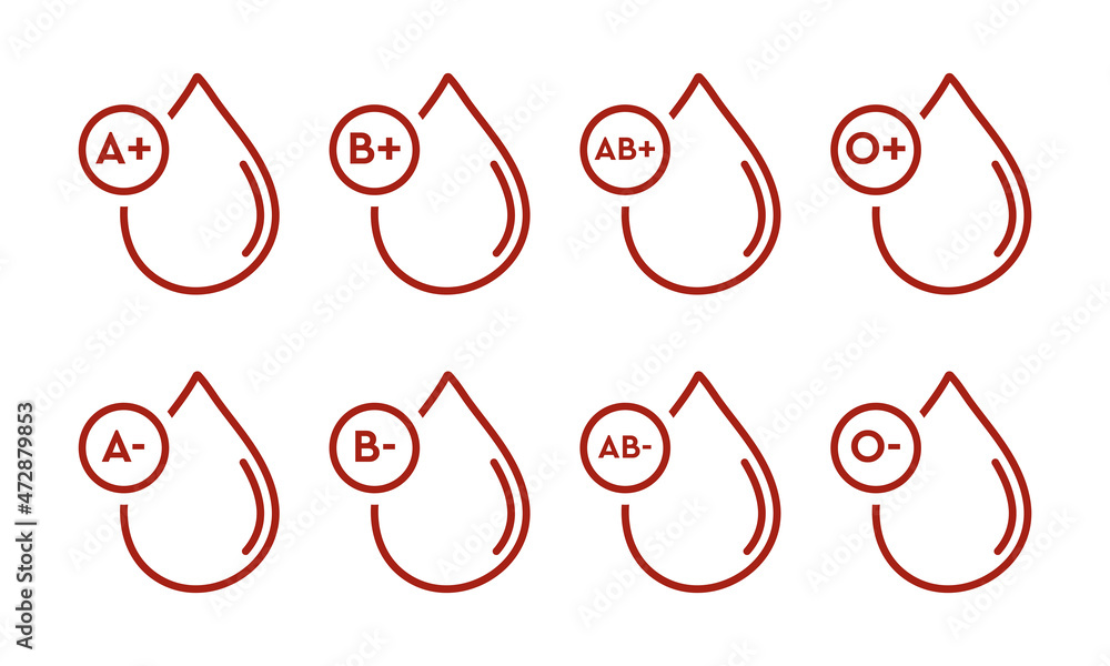 Blood type line icons. Vector blood group signs Stock Vector | Adobe Stock