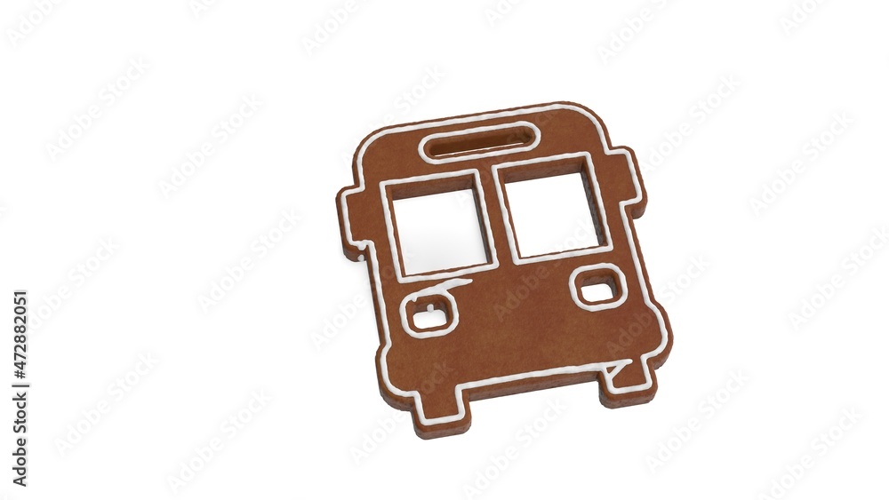 3d rendering of gingerbread symbol of bus front view isolated on white ...