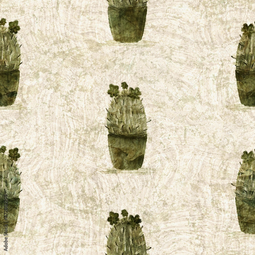Desert plant on sand texture seamless raster pattern. Organic succulent ...