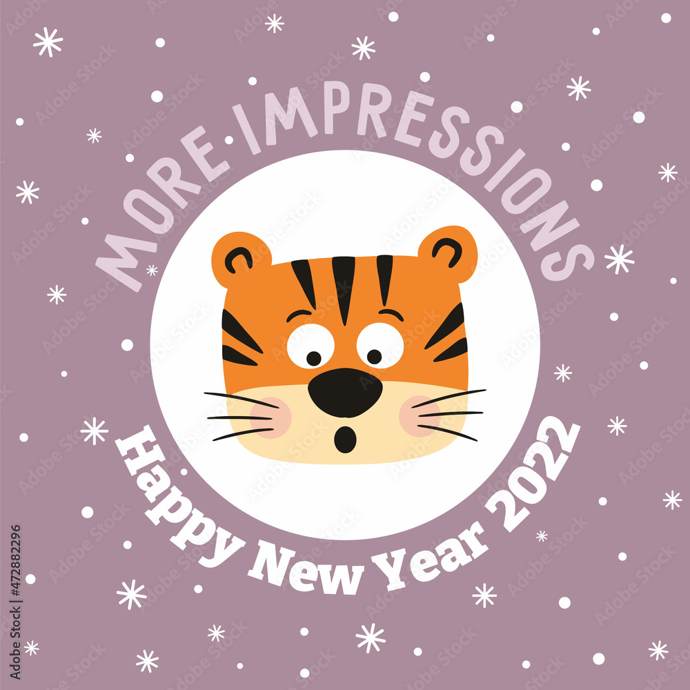 Vetor de Cute New Year card with a wish and a cartoon tiger - a symbol ...