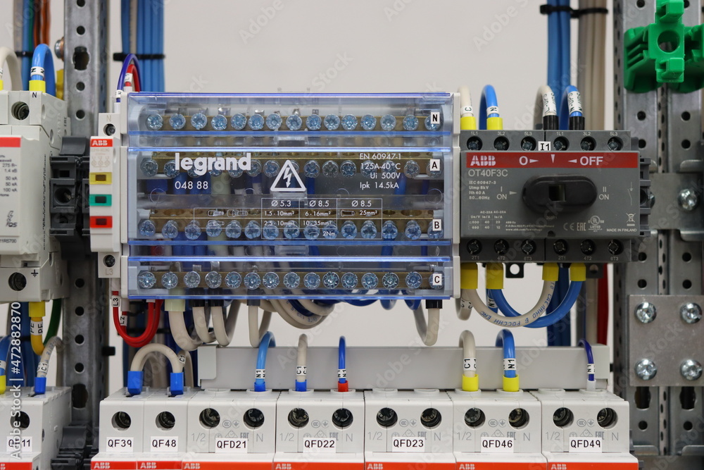 Legrand phase voltage distribution unit. Stock Photo | Adobe Stock