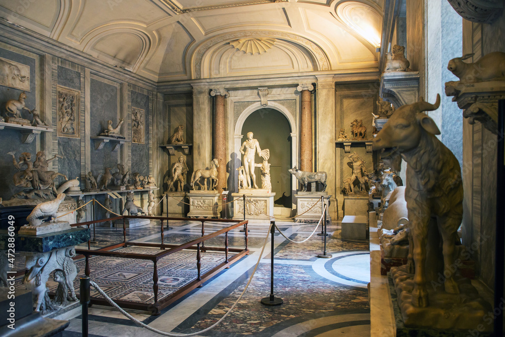 Vatican, Italy - January, 04, 2020. Ancient Greek and Roman statues on ...
