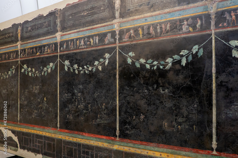 Rome, Italy - January, 8, 2020. Ancient frescos on display of National ...