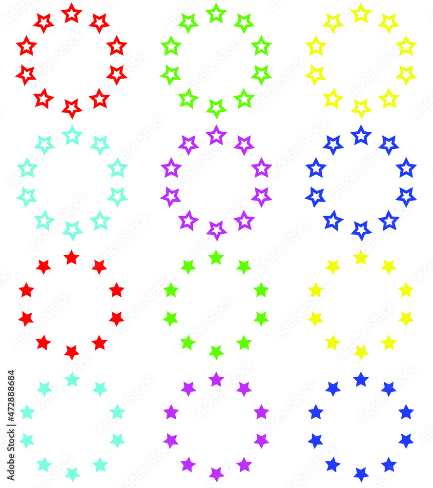 Vecteur Stock Colorful Stars Frame in Round or Circle. Star icons ...