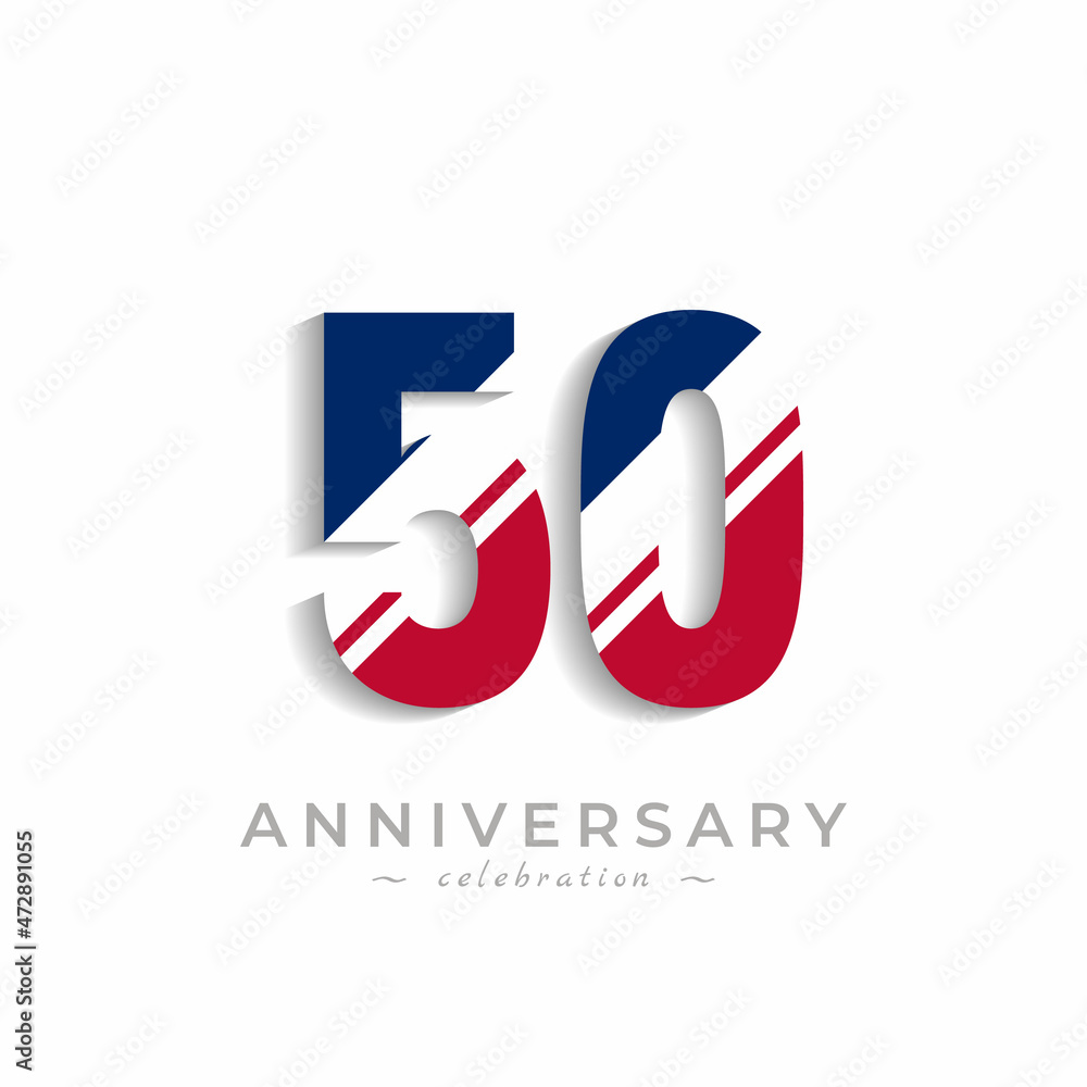 50 Year Anniversary Celebration with White Slash in Red and Blue ...