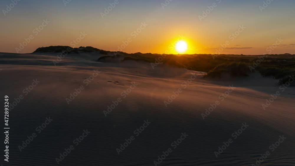 Moving sand dunes in the Danish desert at sunset. Råbjerg Mile, Skagen ...