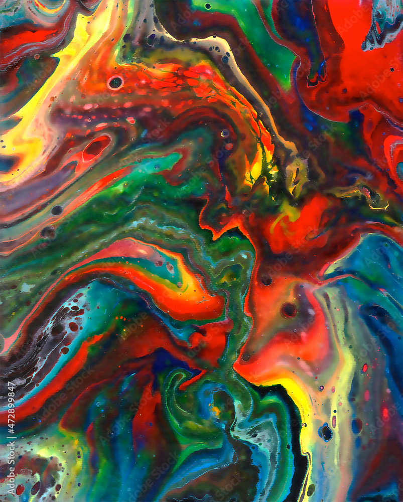 Abstract fluid art painting with a mix of bright colors. Perfect for a ...
