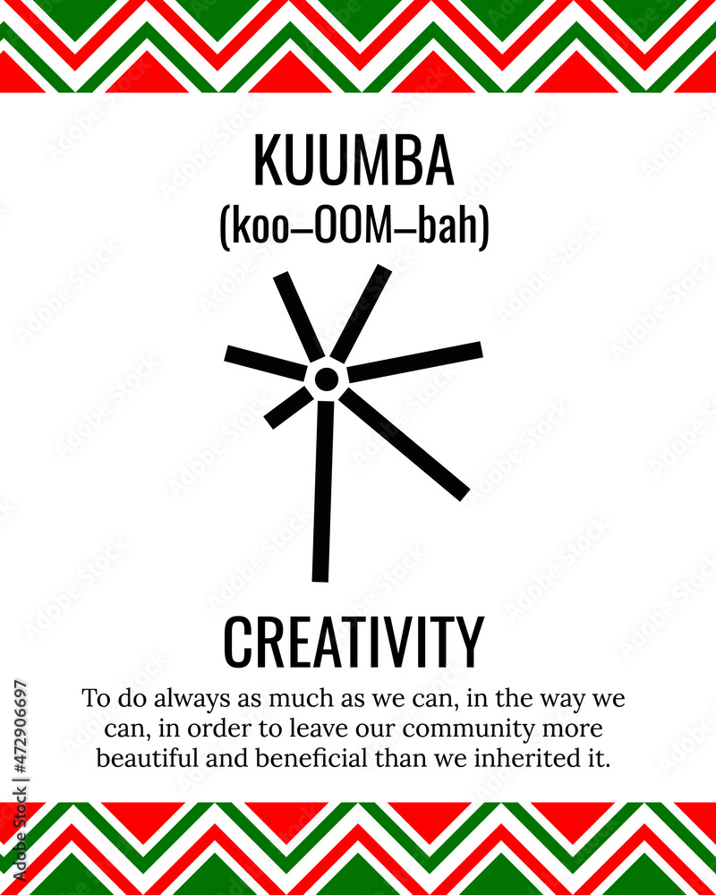 The Seven Principles of Kwanzaa sign. Sixth day of Kwanzaa Kuumba or ...