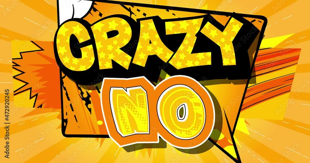 Crazy No. Motion poster. 4k animated Comic book word text moving on ...