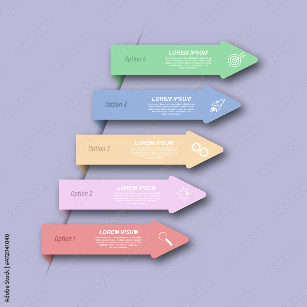 Infographics with pictograms. Template of 5 stages of business ...