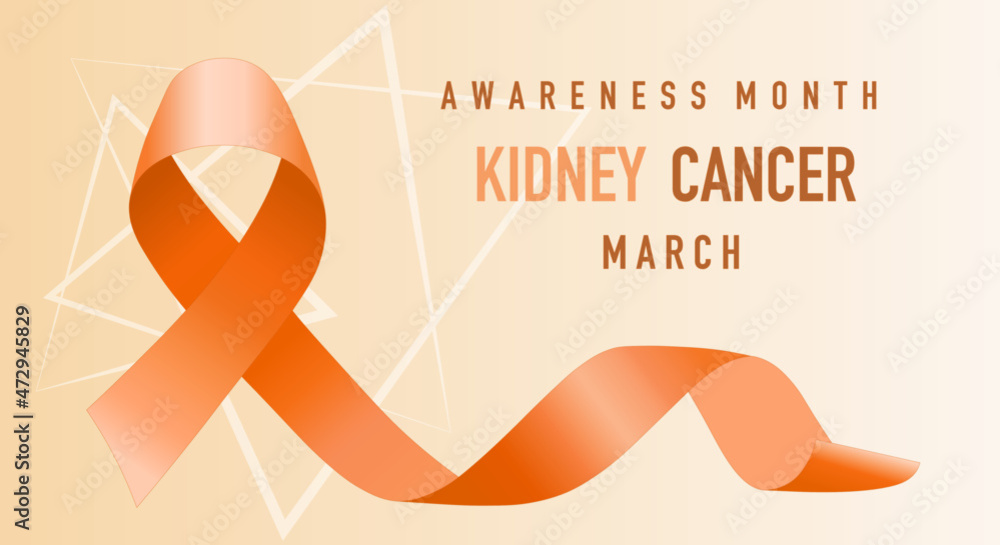 Banner, orange ribbon as a symbol of Kidney Cancer awareness. National ...