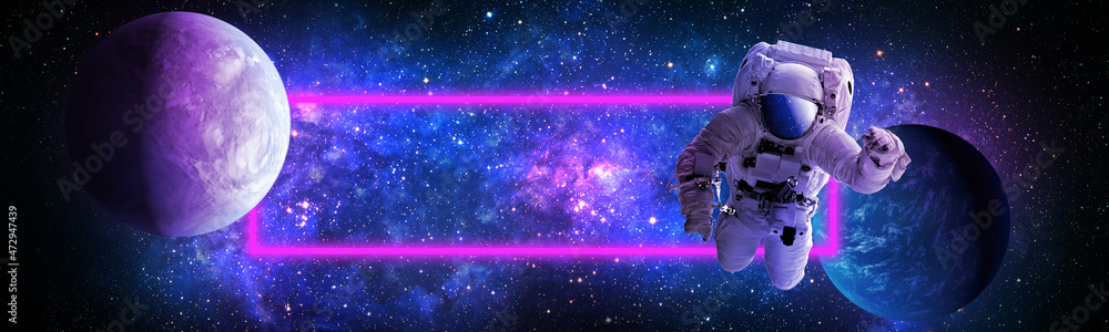 Astronaut flying in outer,open space,which is behind.Abstract space ...