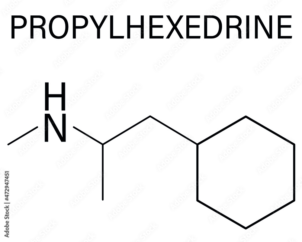 Propylhexedrine molecule. Used as nasal decongestant and stimulant ...