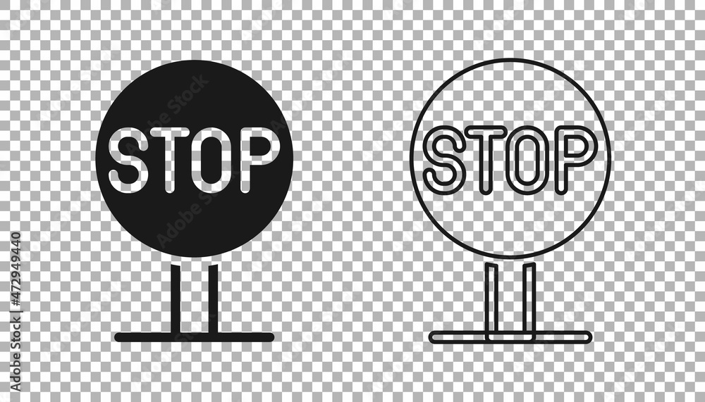 Black Stop sign icon isolated on transparent background. Traffic ...