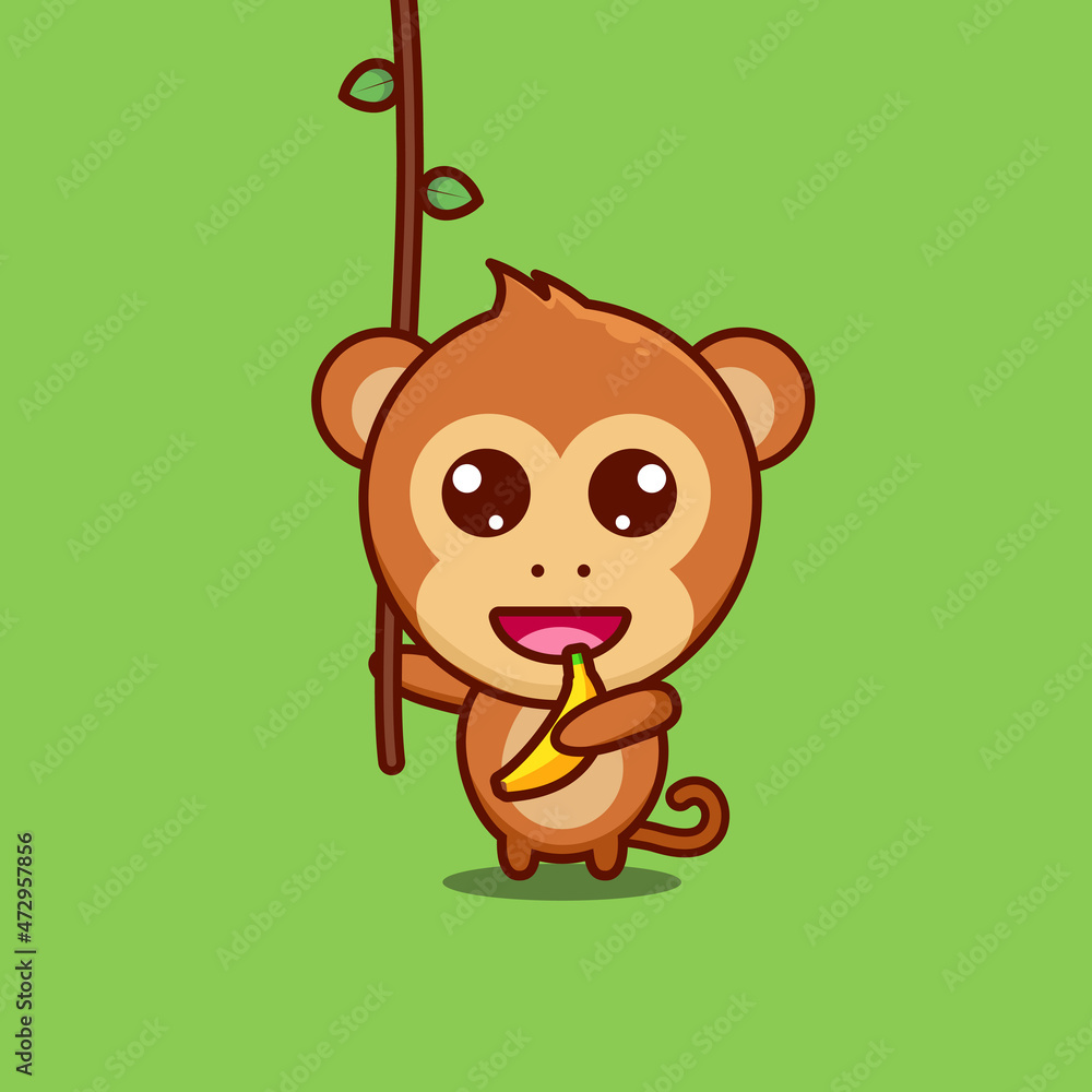 cartoon cute monkey holding banana Stock Vector | Adobe Stock