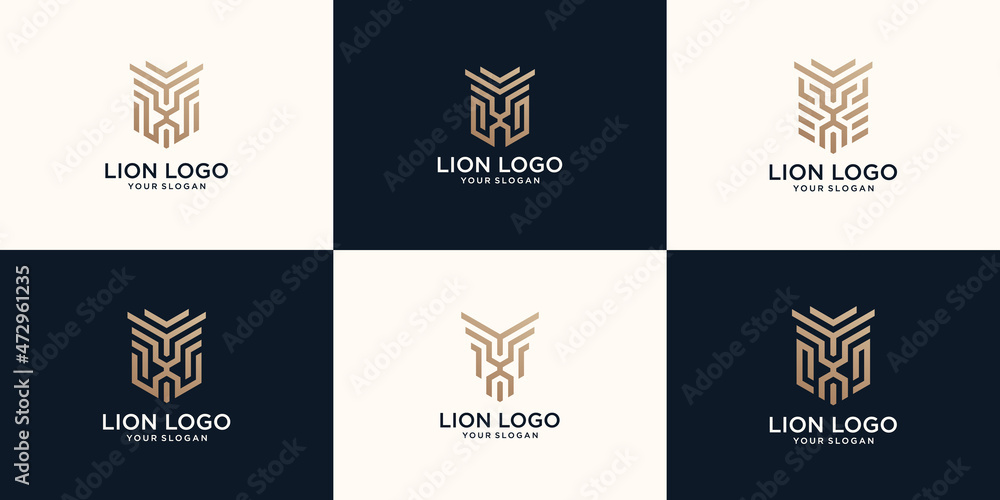set of abstract Line art lion logo design Stock Vector | Adobe Stock