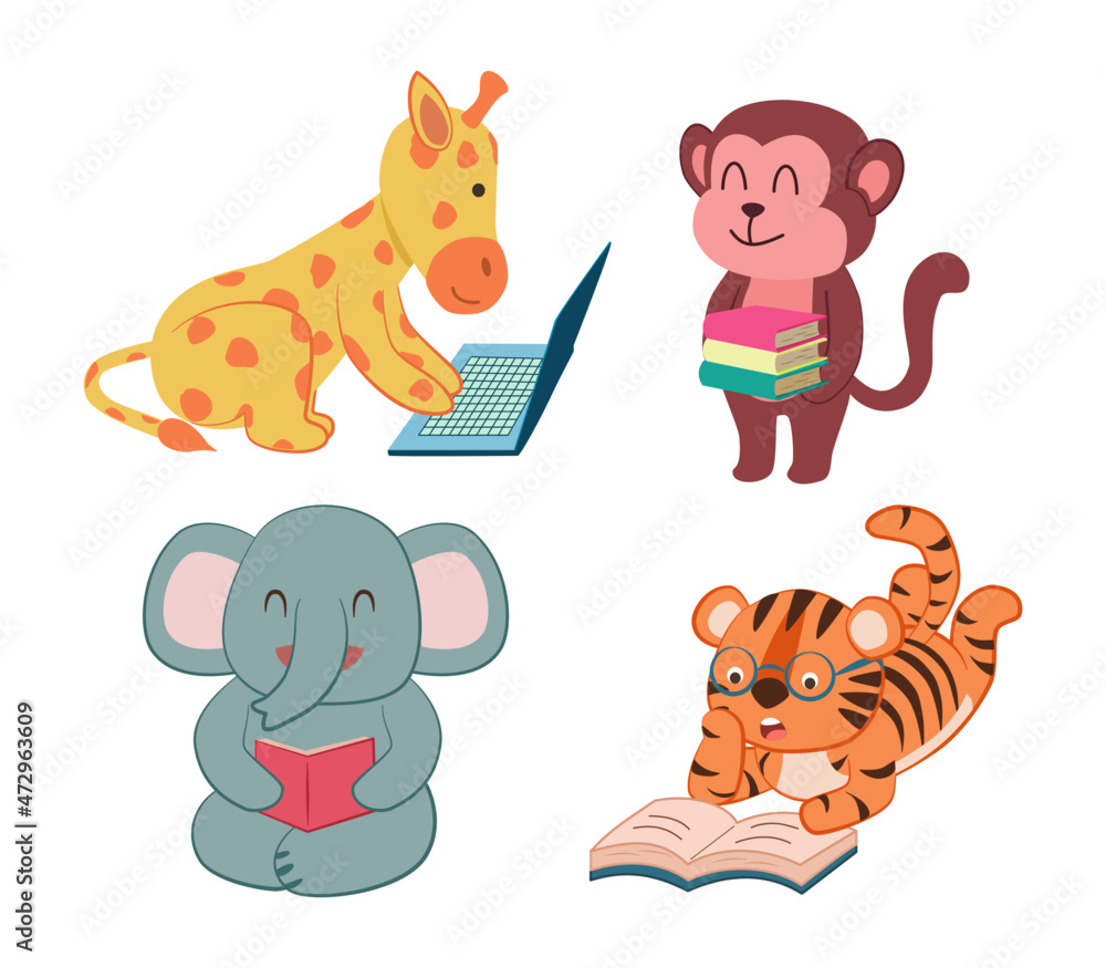 Cute animal studying clipart vector design Stock Vector | Adobe Stock