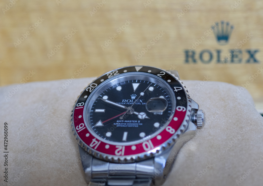 Rolex GMT Master 2, called Coke, red and black steel men's wristwatch ...
