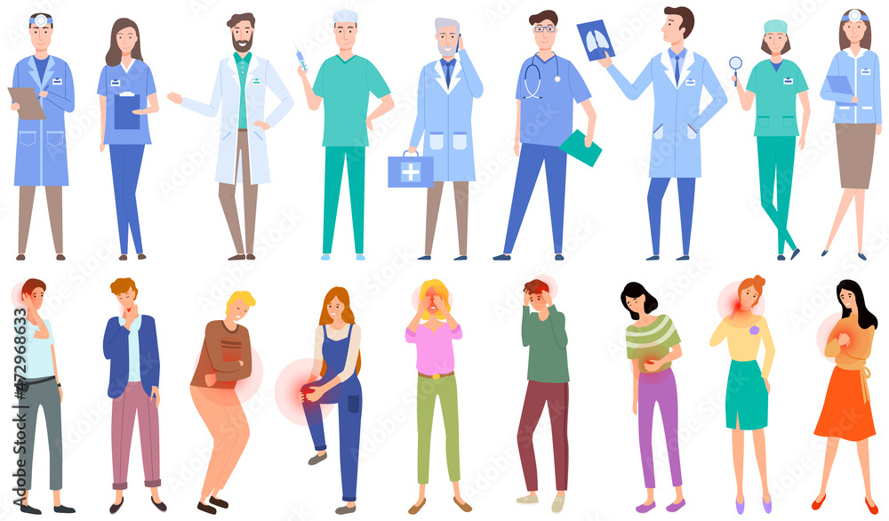 Sad people suffering from severe pain. Painful sensations of sick ...