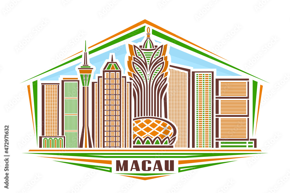 Vector illustration of Macau, horizontal logo with linear design famous ...