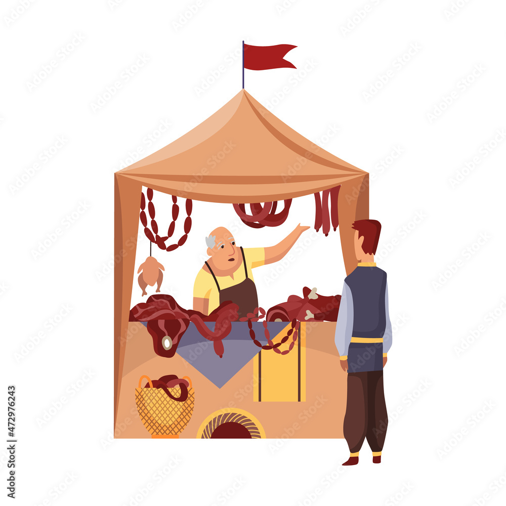 Cartoon medieval fair. Middle ages or fairy tale fair market with ...