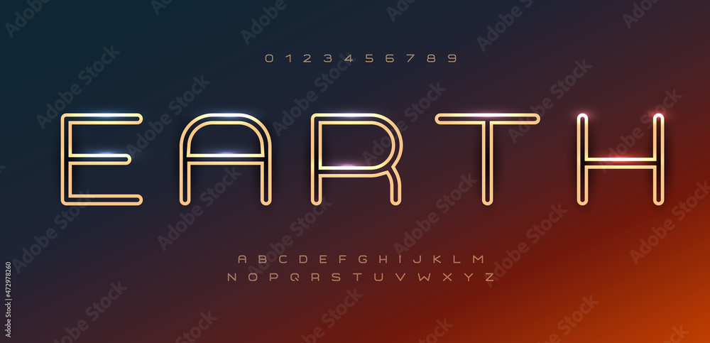Space font alphabet letters. Outline linear contour typography. Techno ...