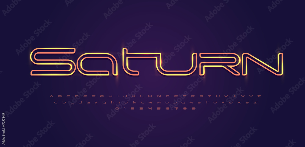 Space font alphabet letters. Outline linear contour typography. Techno ...