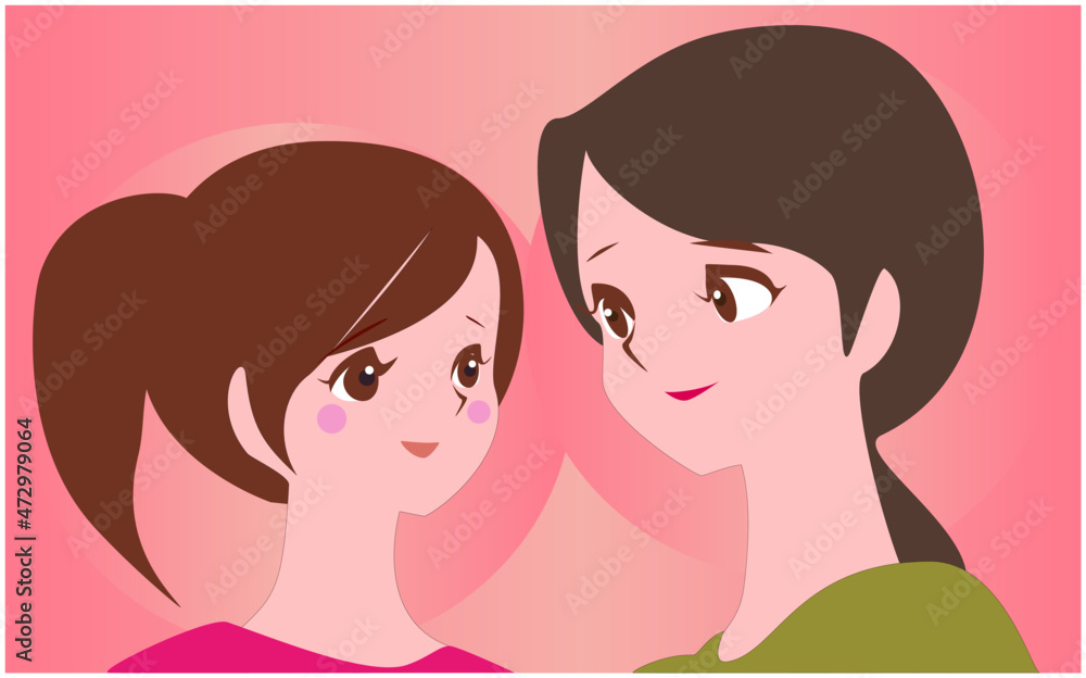 Family illustration. Mother and daughter. Talk to each other. Stock ...