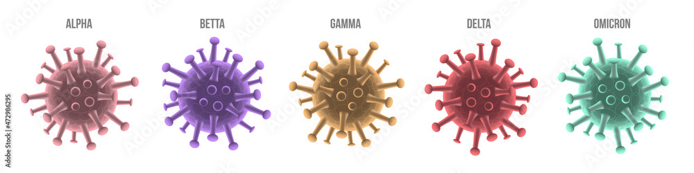 Coronavirus icons, variants from Greek alphabet, alpha beta gamma delta ...