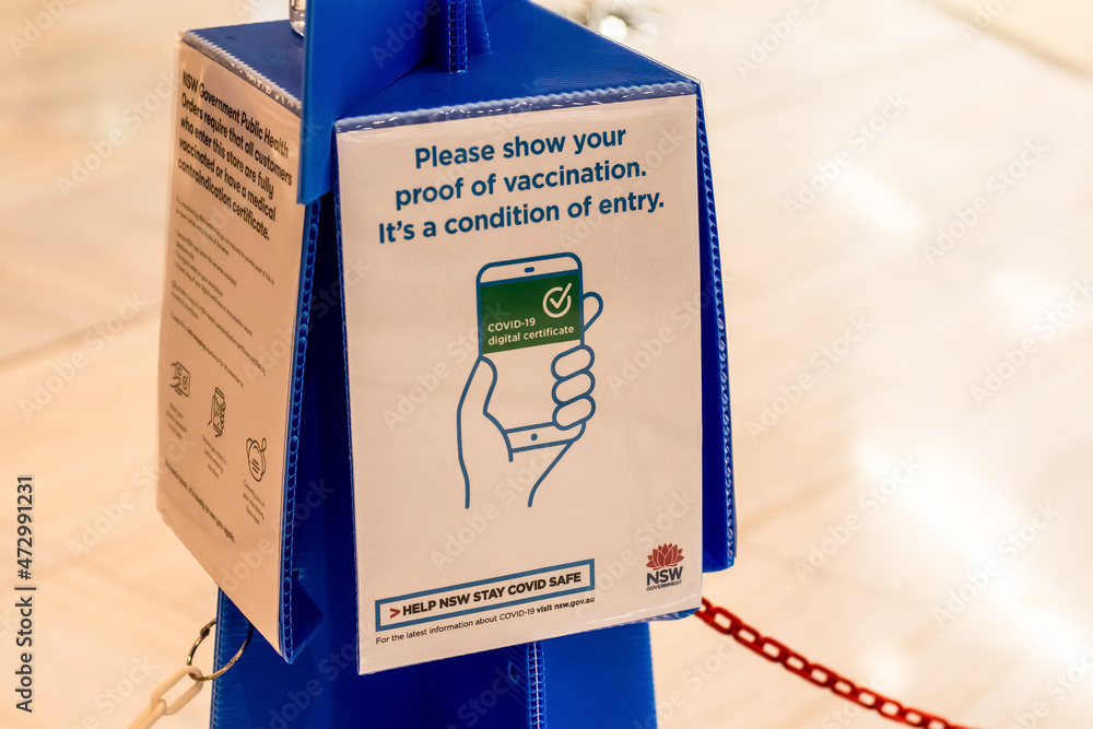 2021-10-20 Sydney, Australia Please show your proof of vaccination ...