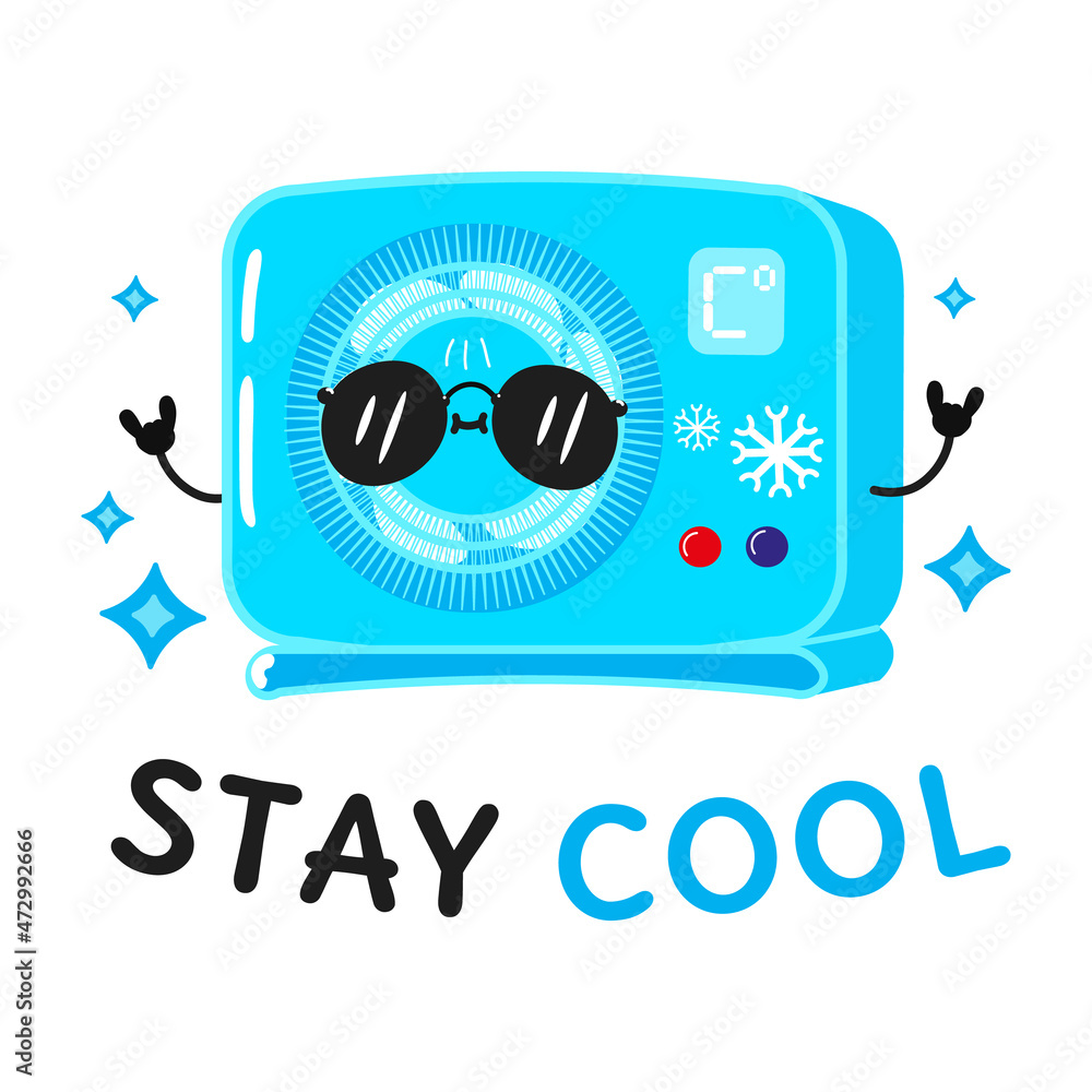 Funny cute happy air conditioning character. Vector kawaii line cartoon ...