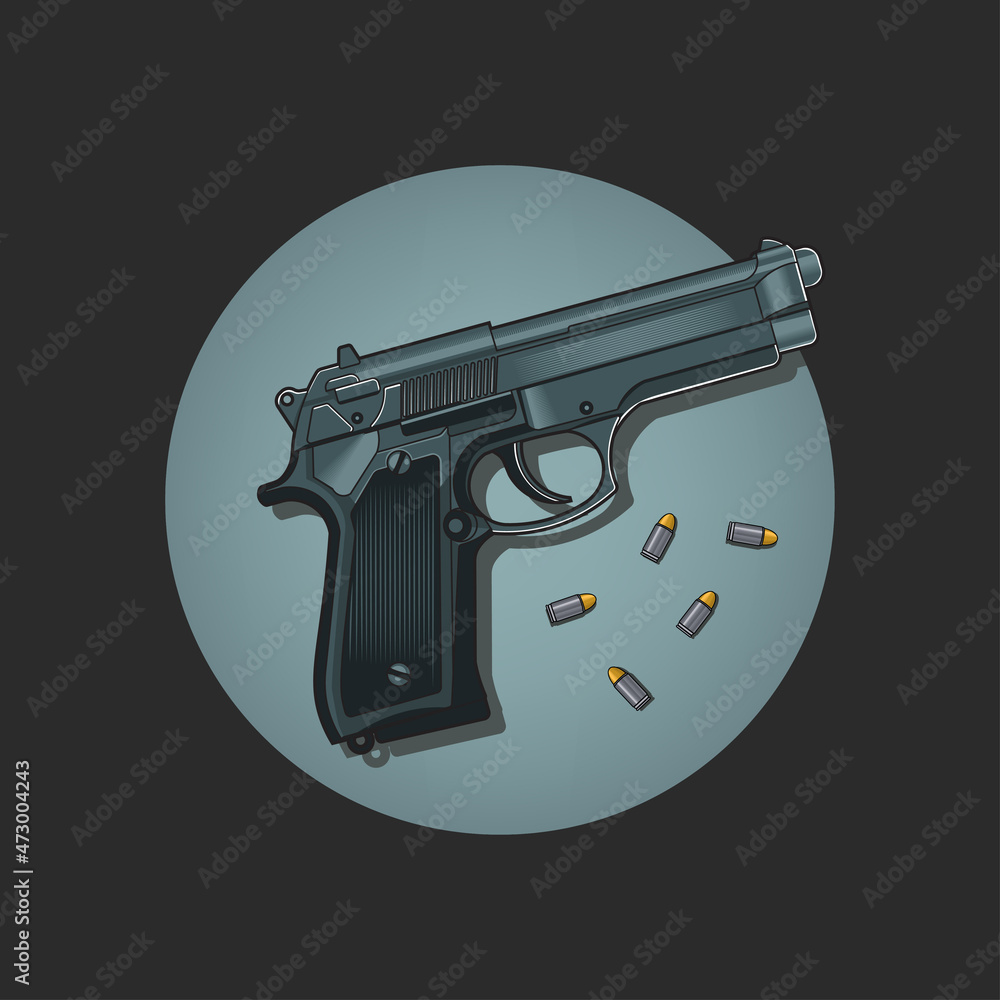 Pistol Gun with Bullets Vector Illustration. Headshot. Weapon Icon ...