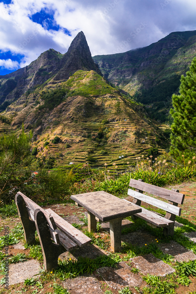 Nature scenery of Madeira island. Serra d'Agua valley and village with ...