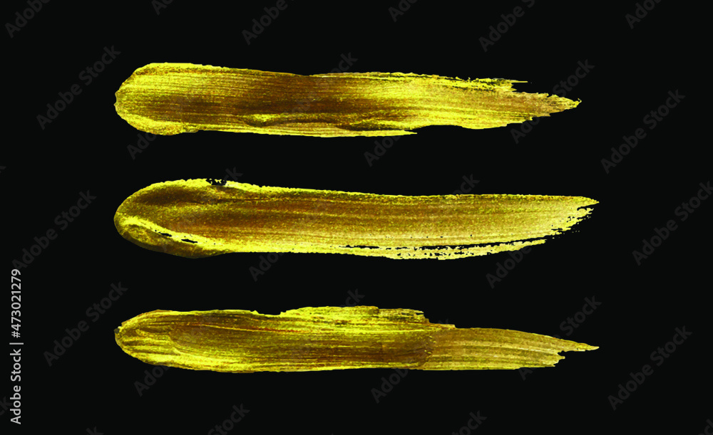 Hand drawn golden paintbrush strokes set. Gold Paint Glittering ...